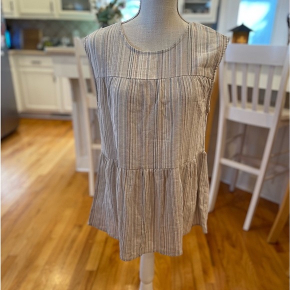 Cotton Bleu | Tops | Cotton Bleu Tan Blue And White Sleeveless Striped ...